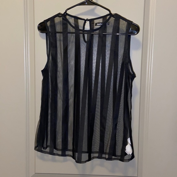 Boohoo | Tops | Black Striped Mesh Top See Through Very Lightweight ...